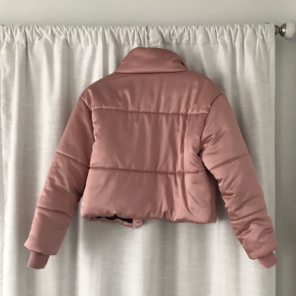 Topshop | Jackets & Coats | Topshop Pink Satin Puffer Jacket | Poshmark
